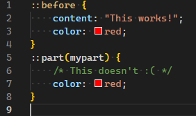 Support for ::part() selector · Issue #252 · microsoft/vscode-css-languageservice · GitHub