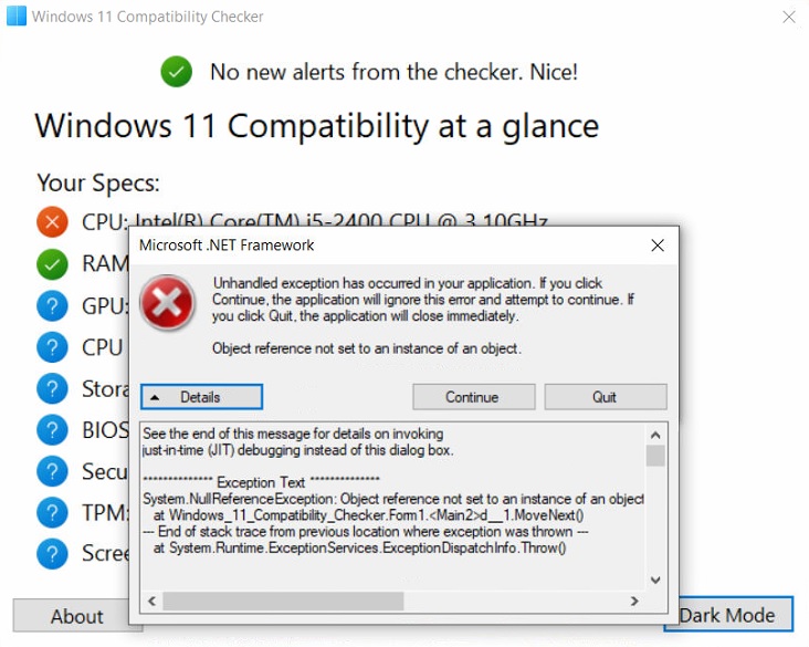[Raise Condition] Null Reference Exception · Issue #8 · orangegrouptech/Windows-11-Compatibility ...