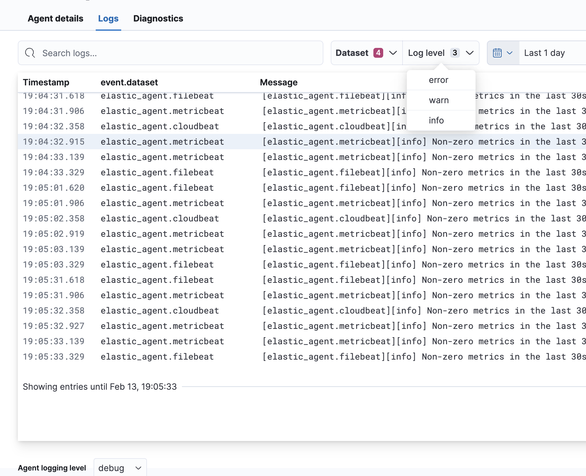 [Fleet] Log level "debug" does not shows in the dropdown · Issue #151177 · elastic/kibana · GitHub