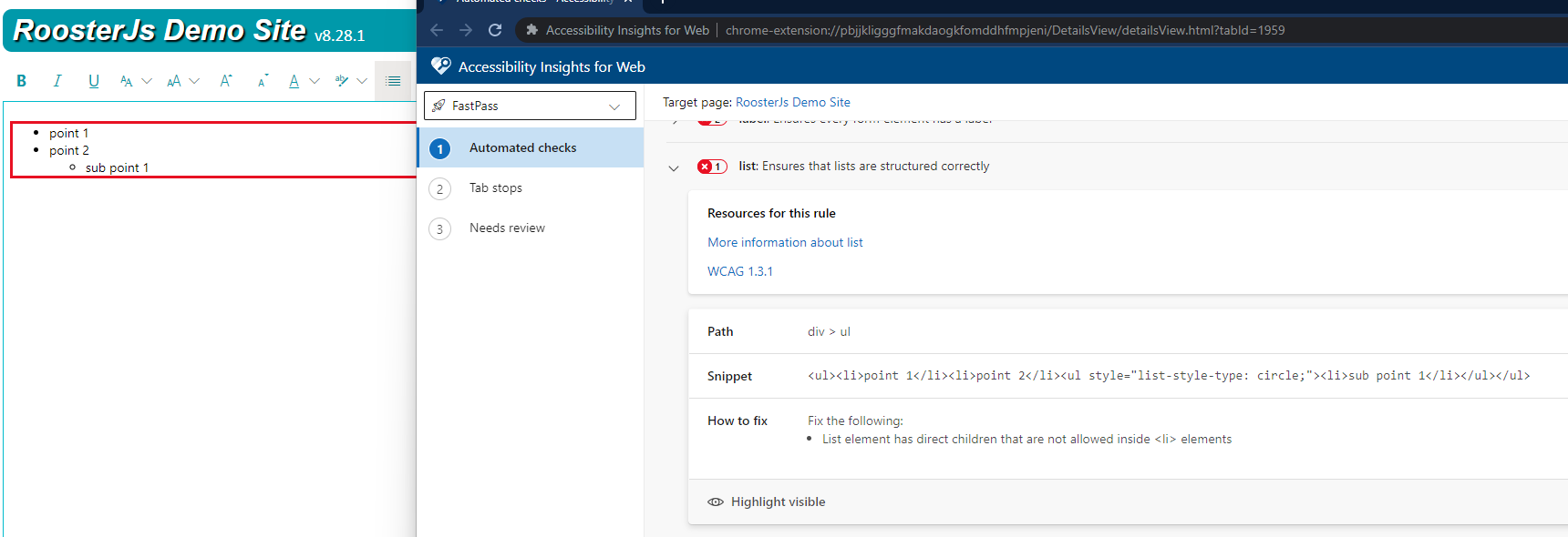 setIndentation causes accessibility flag when child lists are not wrapped in li element · Issue ...