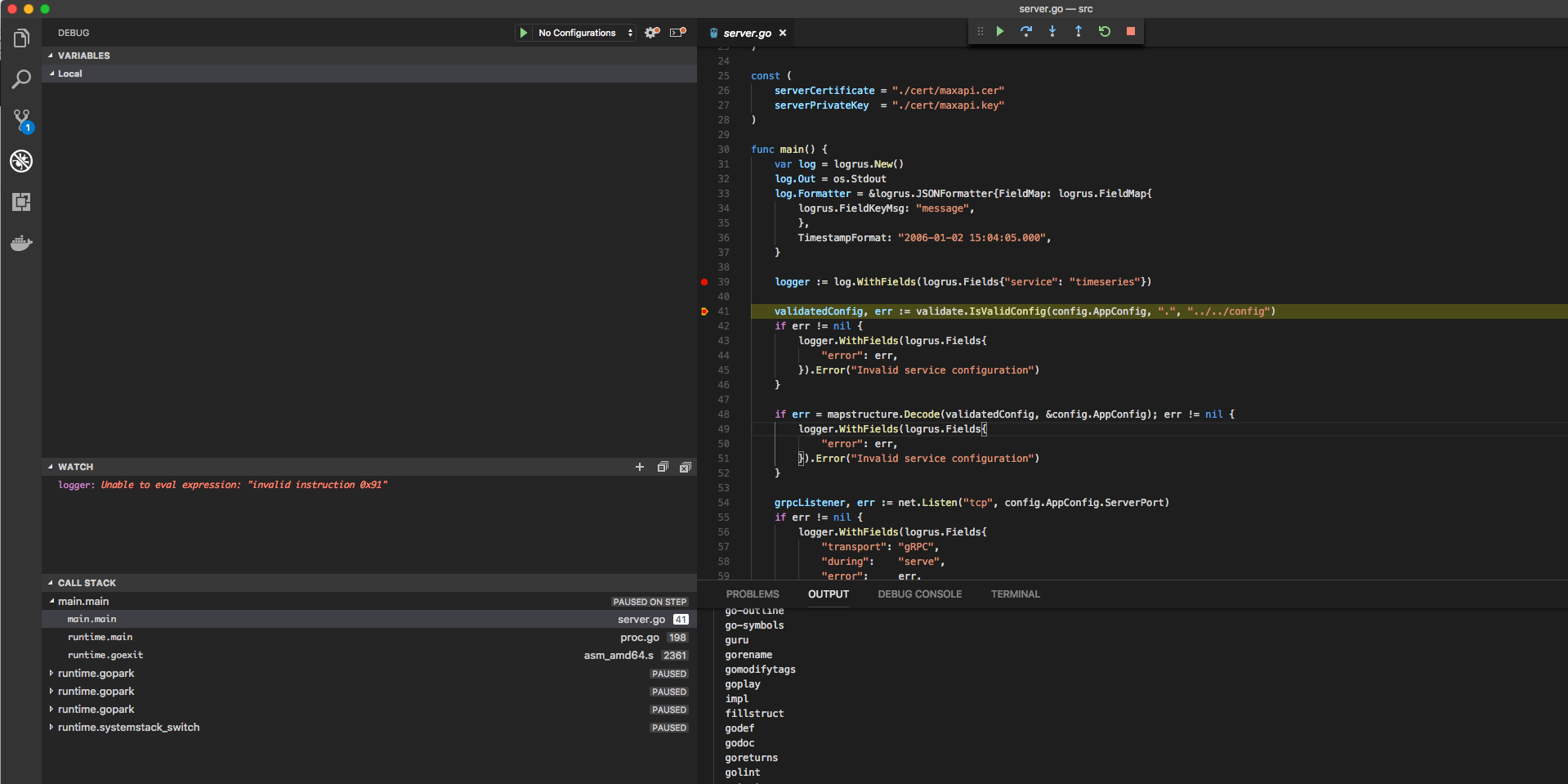 Unable To Debug Golang In Vscode Invalid Instruction At 0x91 · Issue 1221 · Go Delvedelve