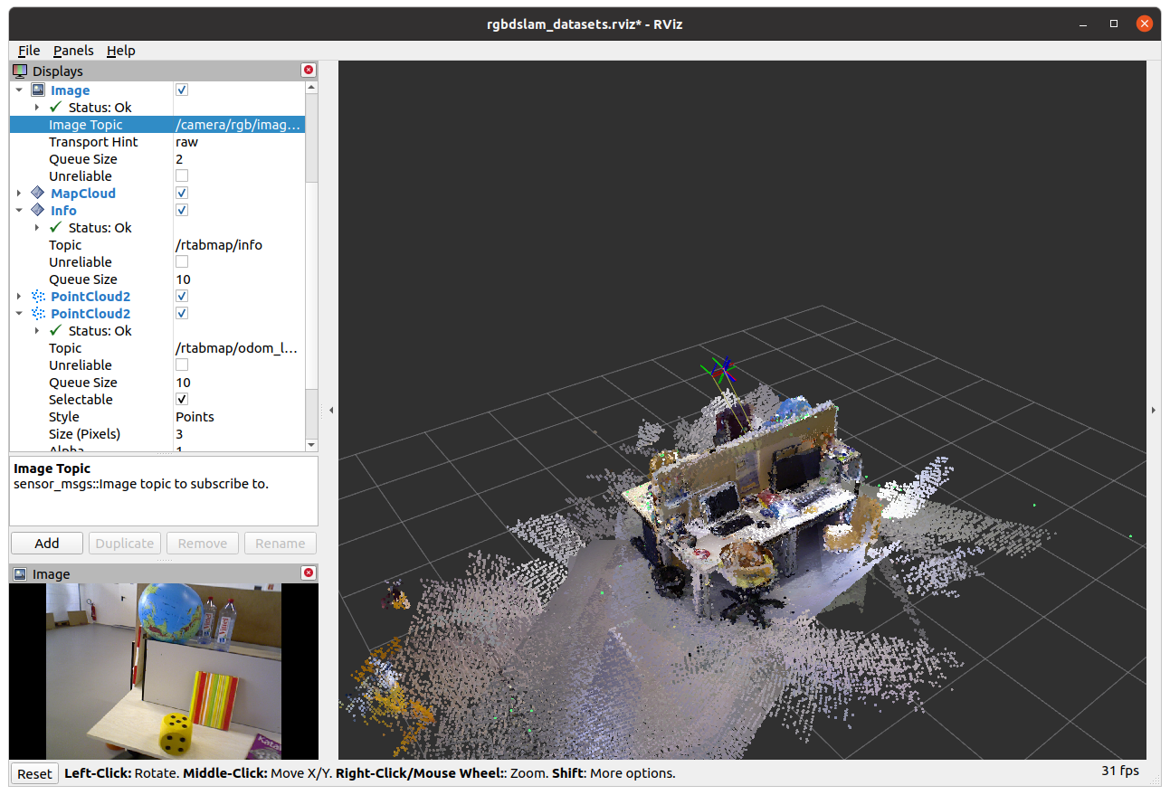 TUM RGBD dataset on rtabmap_ros showing blank screen · Issue #770 · introlab/rtabmap_ros · GitHub