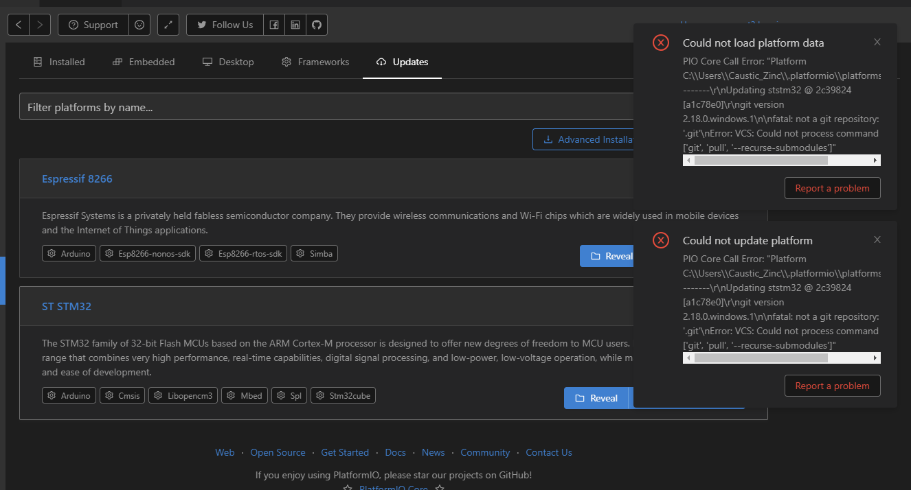 Home: Could not load platform data · Issue #2222 · platformio/platformio-core · GitHub