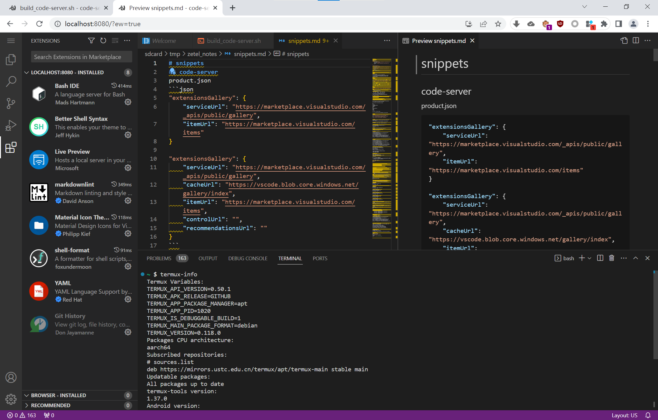 [Bug]: I can't open terminal in the server · Issue #6055 · coder/code-server · GitHub
