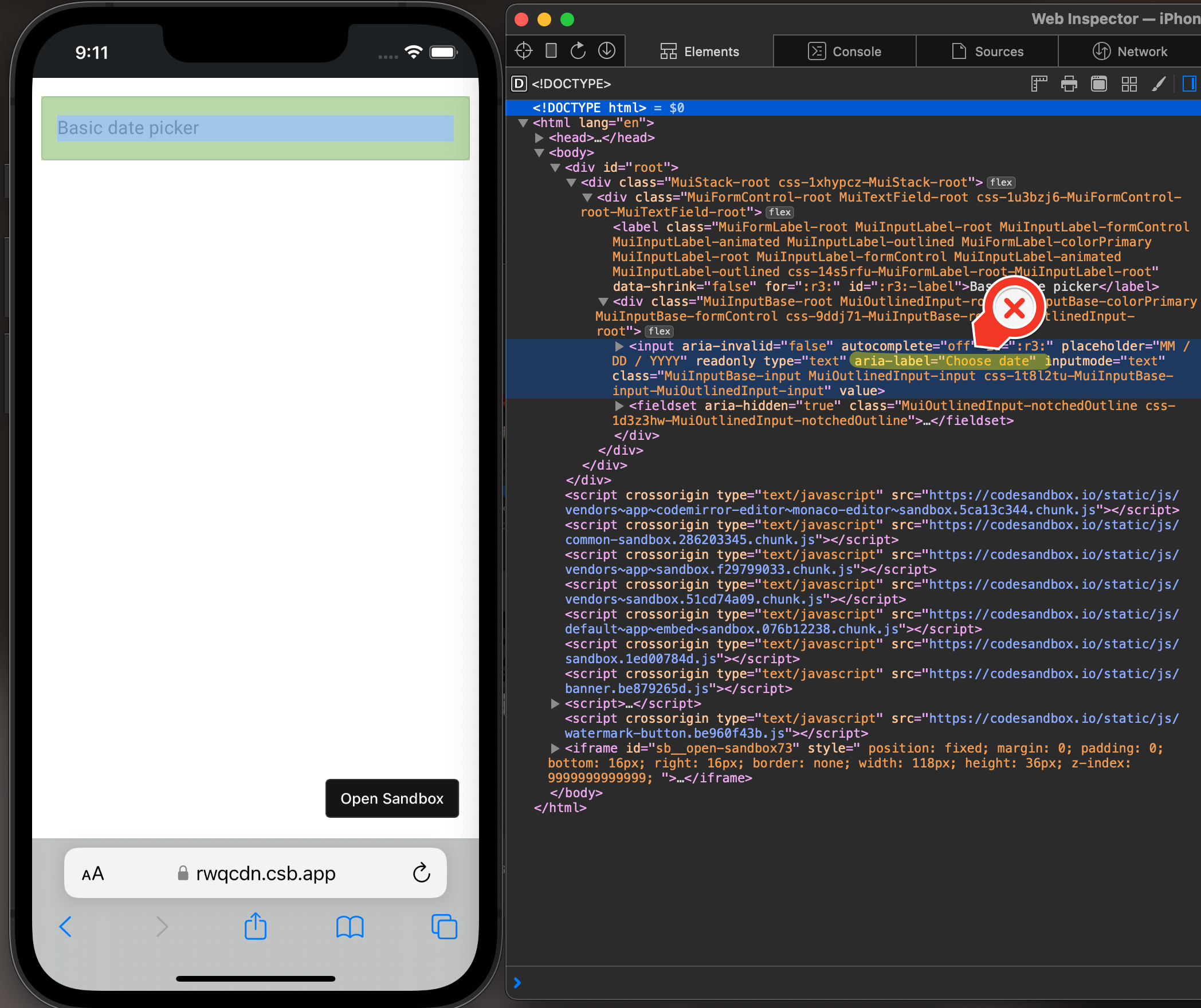 [DatePicker] no aria-label passed down to input element (mobile) · Issue #8146 · mui/mui-x · GitHub