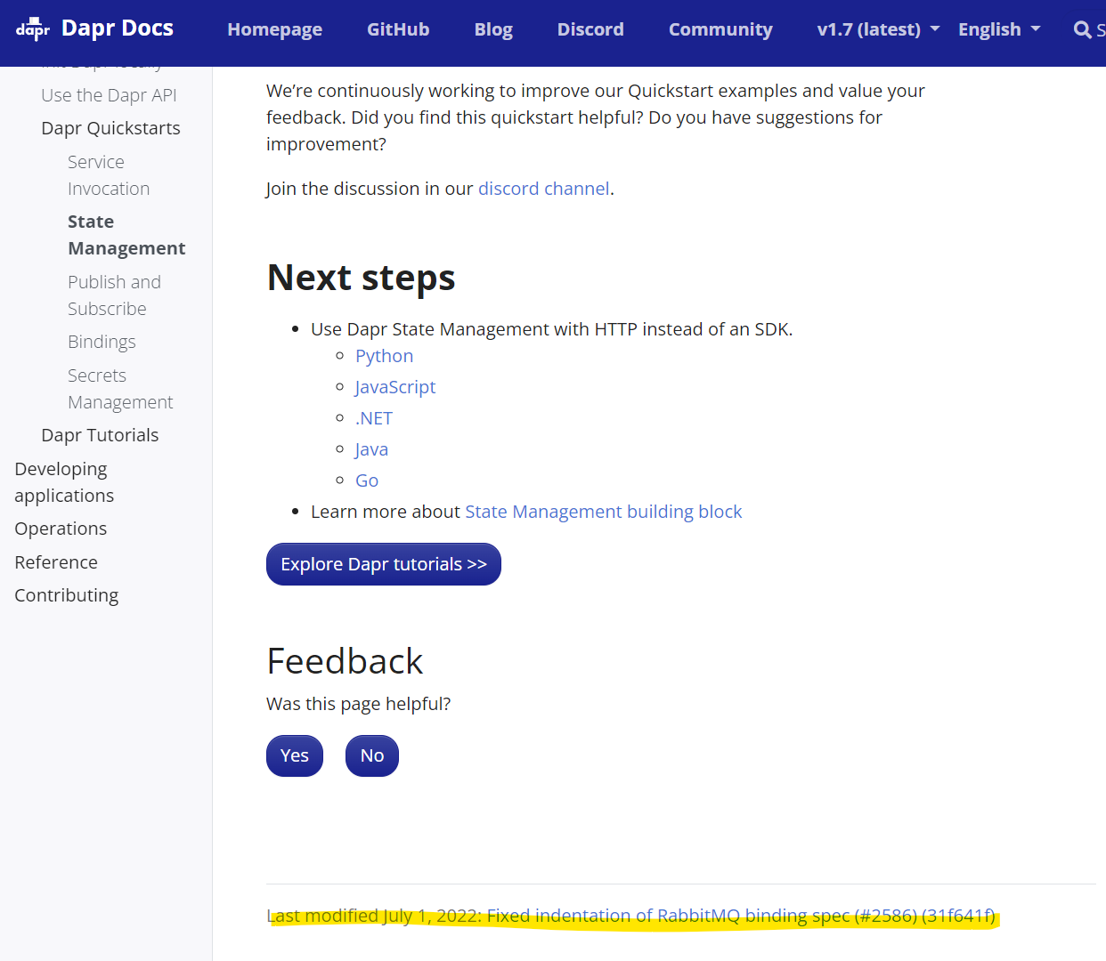Last Modified On Every Page Shows The Same Date And Commit · Issue 2597 · Daprdocs · Github