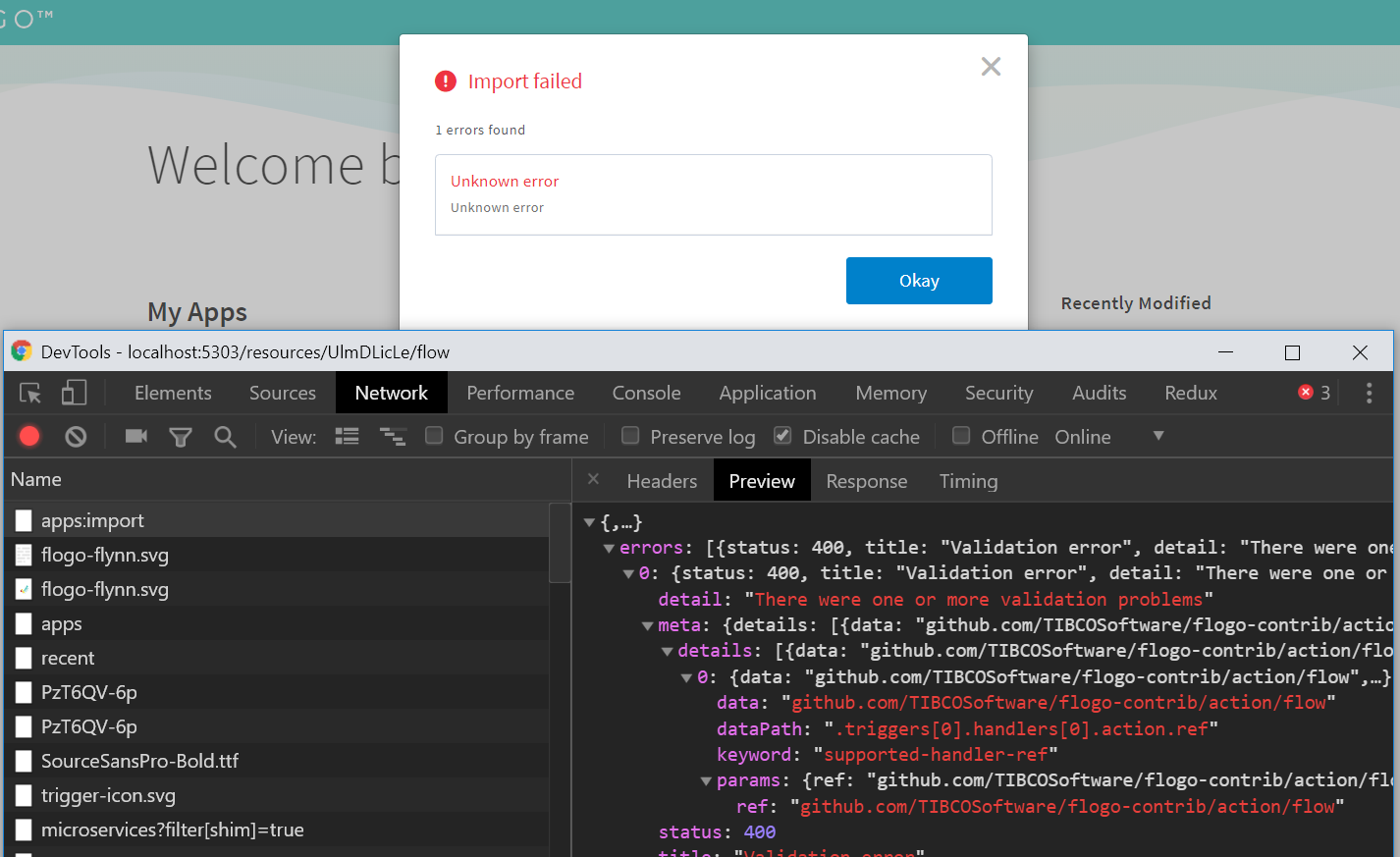 Import: Error description is missing · Issue #1070 · project-flogo/flogo-web · GitHub