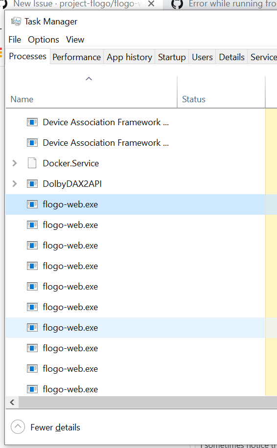 [Dev/Windows] - Flogo-web processes is not maintained properly by the server · Issue #1277 ...