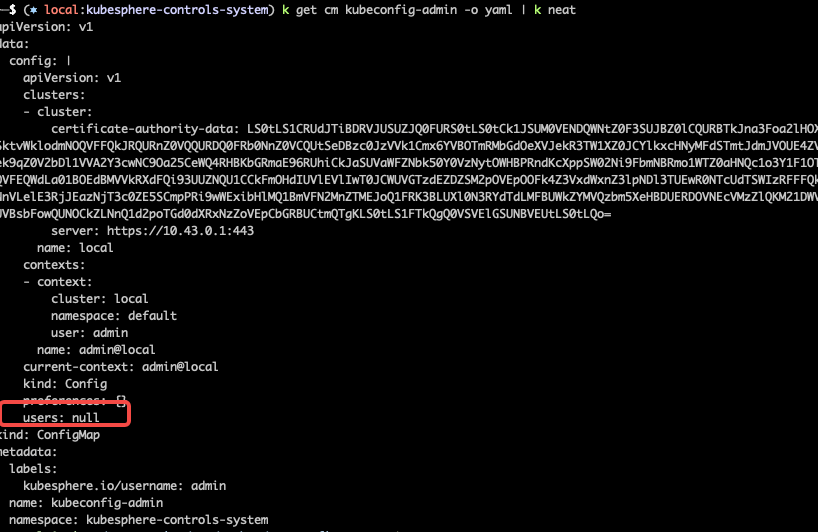Get kubeconfig file missing users info through KubeSphere platform UI · Issue #4639 · kubesphere ...