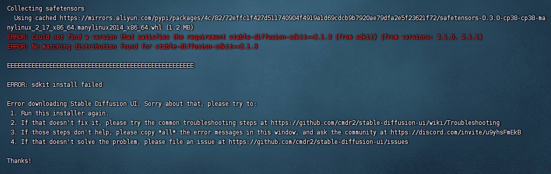 ERROR: Could not find a version that satisfies the requirement stable-diffusion-sdkit==2.1.3 ...