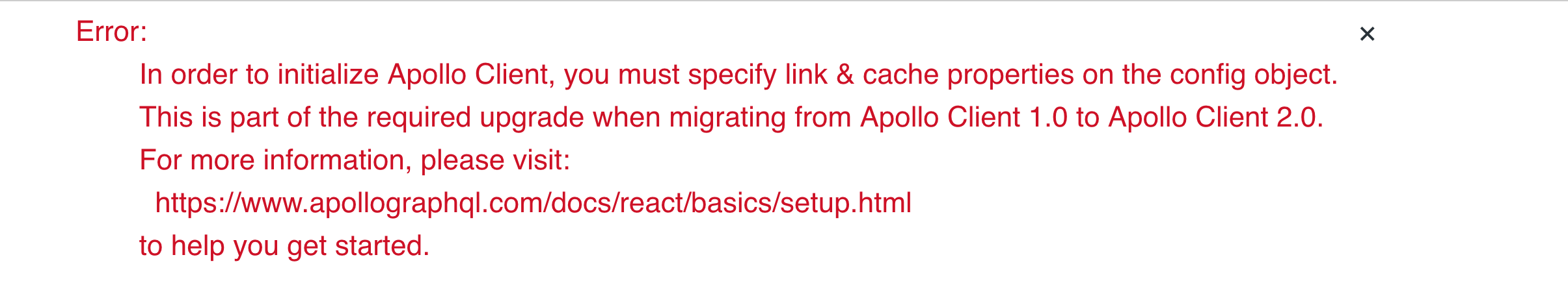 Error: Missing link and cache properties during initialization · Issue #36 · apollographql ...