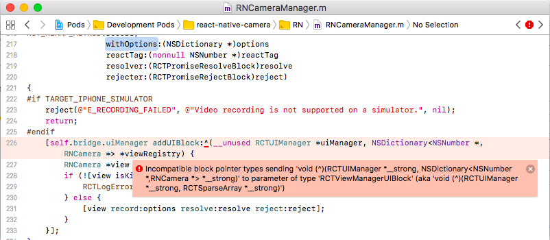 Incompatible Block Pointer Types · Issue 1366 · React Native Camerareact Native Camera · Github