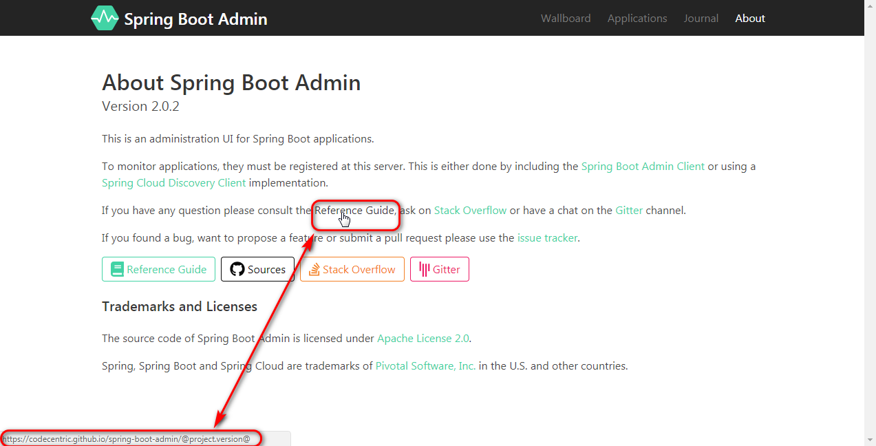 About page - Link "Reference Guide" is broken · Issue #875 · codecentric/spring-boot-admin · GitHub
