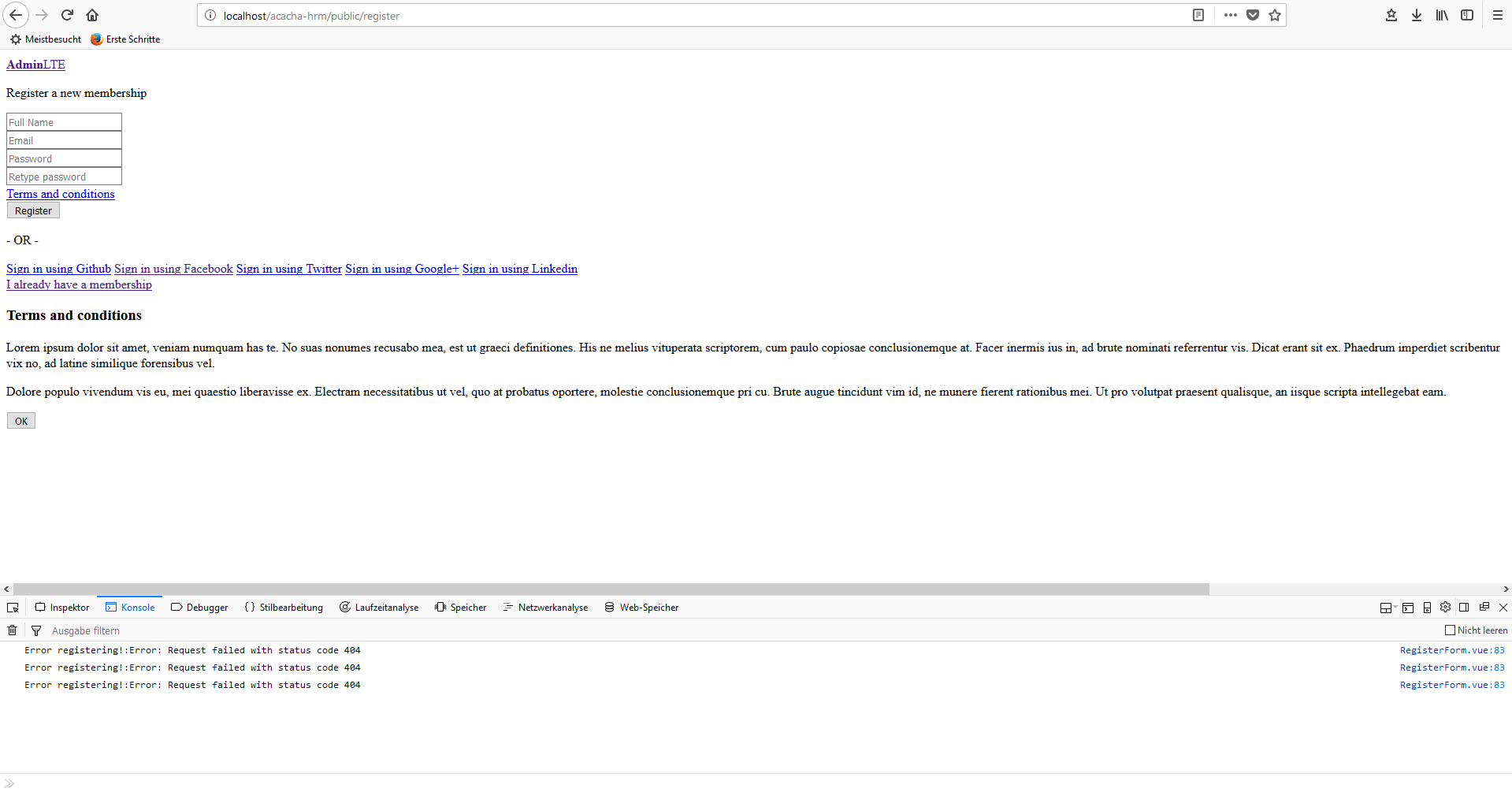 How to register first user · Issue #403 · mdbootstrap/adminlte-laravel · GitHub