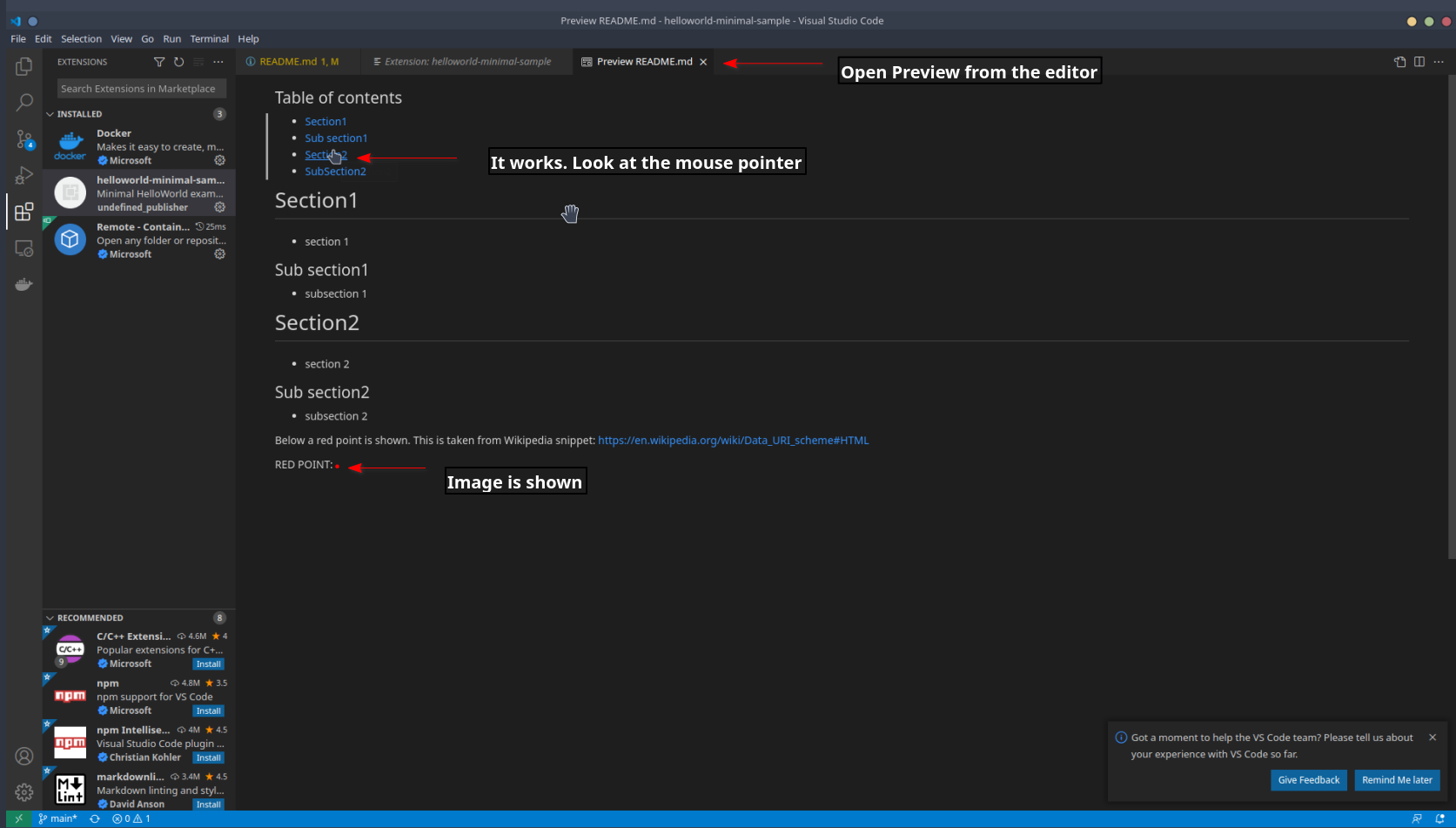 README.md no longer shows embedded Base64 images and anchor links inside extensions · Issue ...