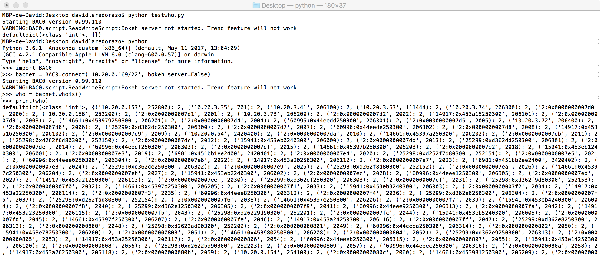 Whois() Issue · Issue #71 · ChristianTremblay/BAC0 · GitHub