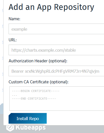 configure custom CA cert and authorization header for initialRepos in ...