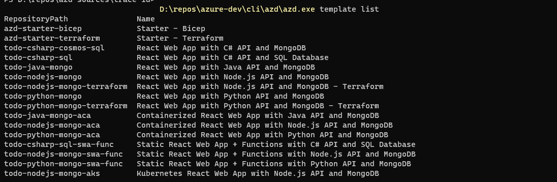 `template list` is illegible in any size terminal · Issue #2198 · Azure/azure-dev · GitHub