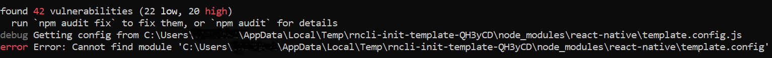 React-native CLI gets stuck when initializing a new project into an existing Windows directory ...