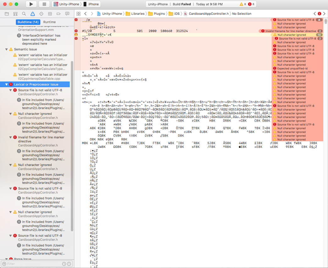 CardboardAppController.h Lexical or Preprocessor Issue · Issue #774 · googlevr/gvr-unity-sdk ...