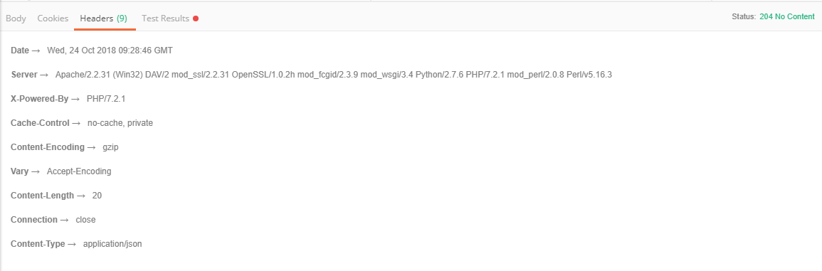 Body of a response with status code 204 contains strange characters ...