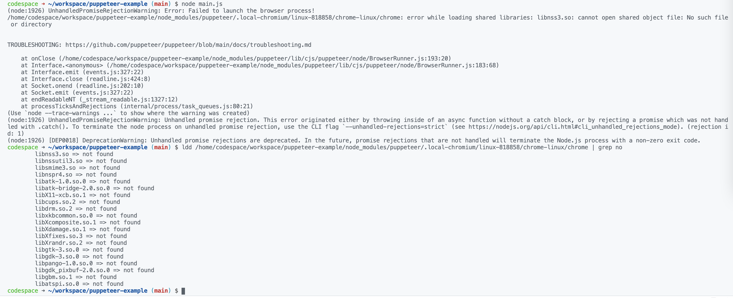 Puppeteer no longer works out-of-the-box in new Ubuntu 20.04-based Default Codespaces · Issue ...