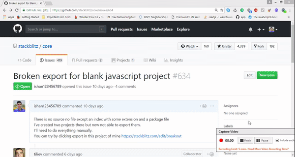 Broken export for blank javascript project · Issue #634 · stackblitz/core · GitHub