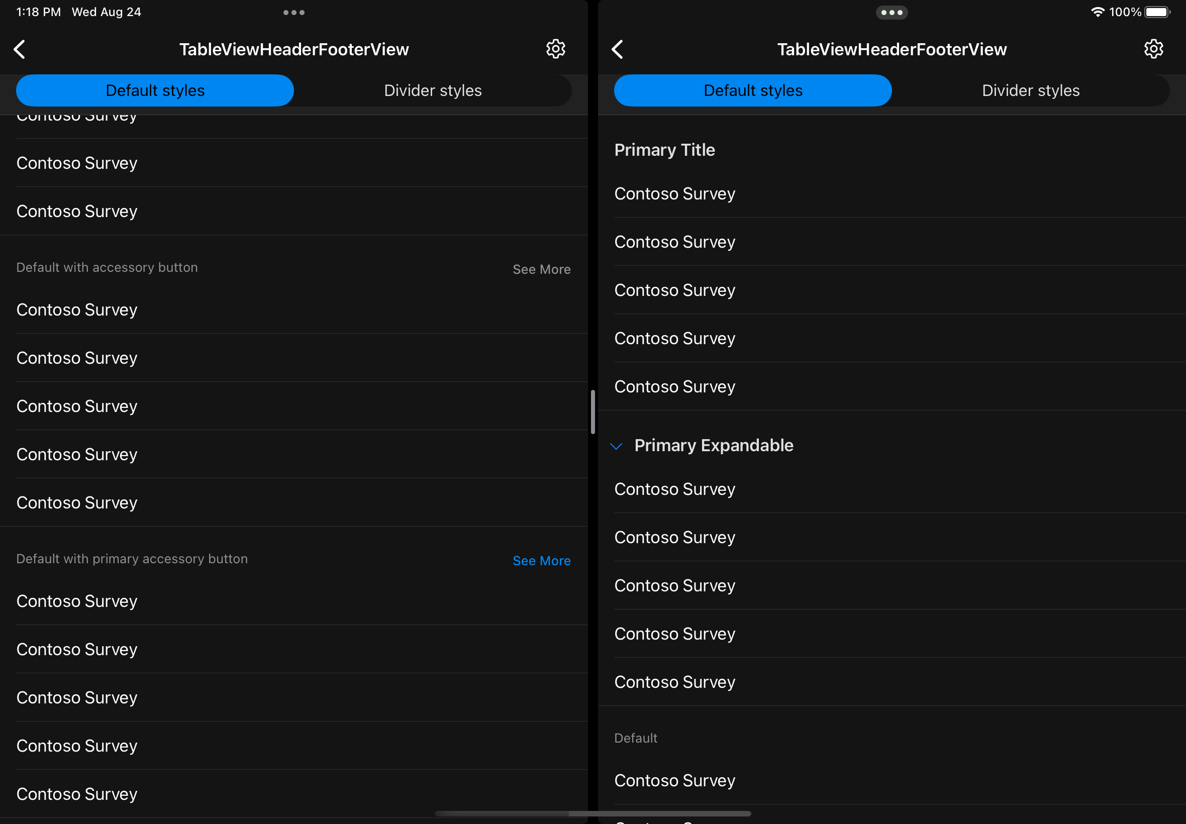 Fix TableViewHeaderFooterView demo controller colors by edjamesmsft · Pull Request #1186 ...