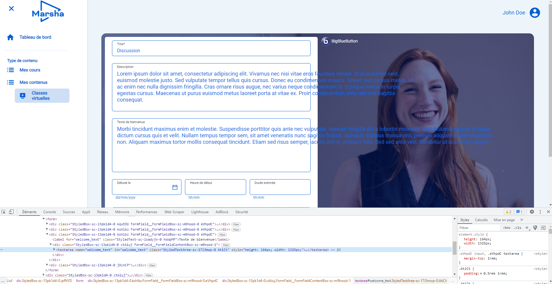 [Marsha BBB] Text display issues on the scheduling UI · Issue #1960 · openfun/marsha · GitHub