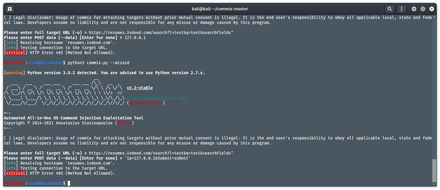 HTTP Error 405 (Method Not Allowed). · Issue #698 · commixproject/commix · GitHub