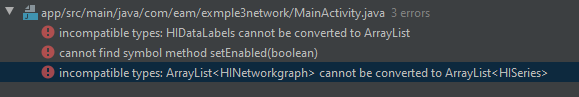 incompatible types: HIDataLabels cannot be converted to ArrayList ...