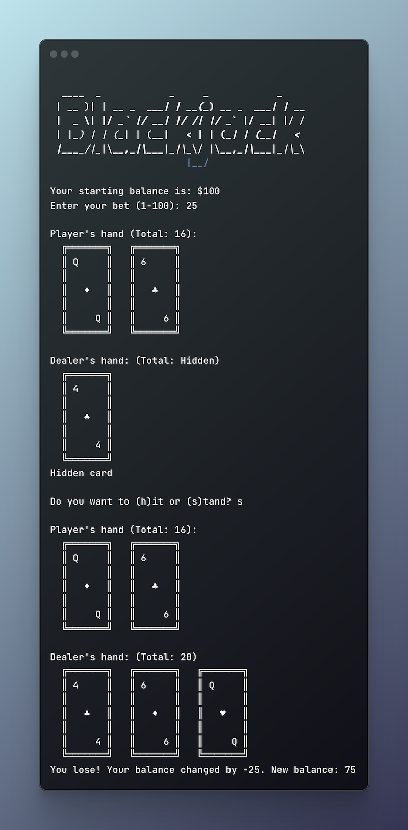 GitHub - rcapers/bj-term: Python Blackjack in the Terminal