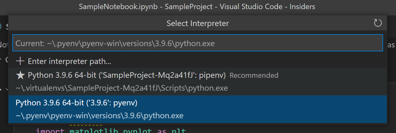 Virtual environment created from CLI not available for selection ...