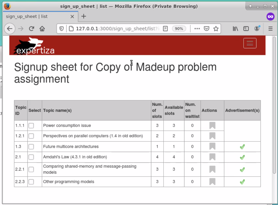 Extra checkbox column in student version of signup sheet · Issue #2510 · expertiza/expertiza ...