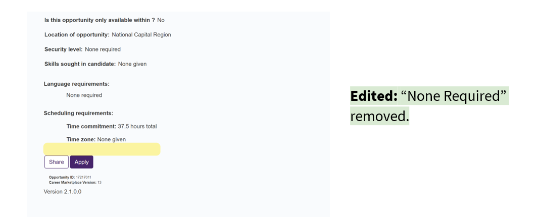 Opportunity View: Remove "None required" from post when no schedule is provided · Issue #2580 ...