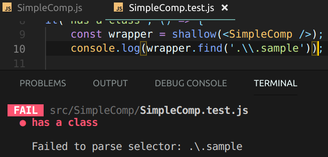 .find('.css-selector') returns empty ShallowWrapper. · Issue #1673 · enzymejs/enzyme · GitHub