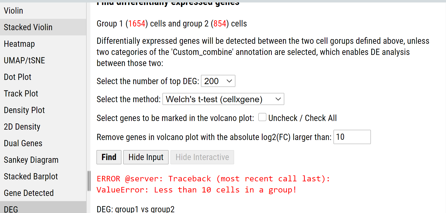 ValueError: Less than 10 cells in a group! · Issue #46 · interactivereport/cellxgene_VIP · GitHub