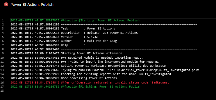 ##[error]Operation returned an invalid status code 'BadRequest' while publishing any pbix file ...