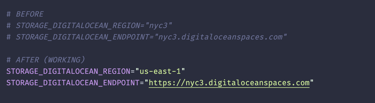 Assets 500 / 403 after updating to 9.22.0 using Digital Ocean Spaces S3 for storage (App / API ...