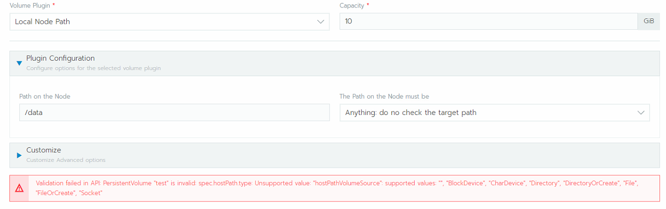 Unable to create persistent volume "Local Disk Path" from Rancher UI and API · Issue #12284 ...