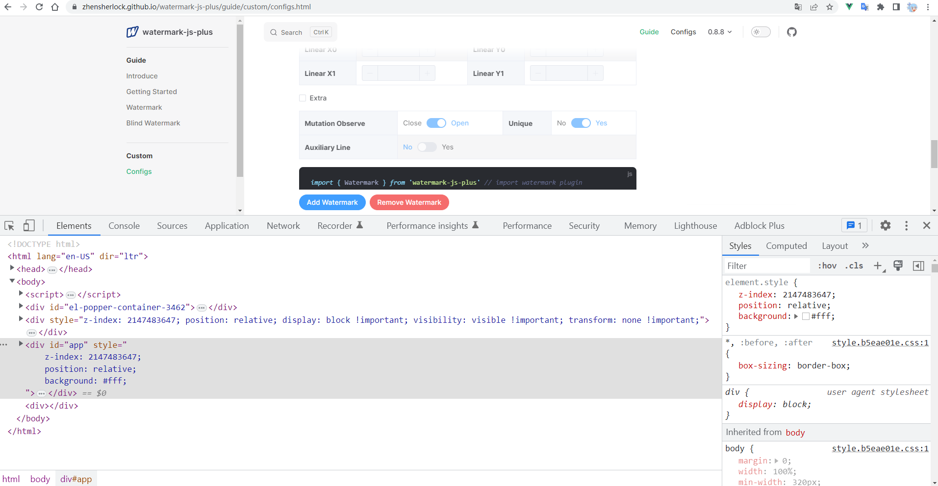 移动#app至水印后，添加z-index: 2147483647;等即可隐藏 · Issue #5 · zhensherlock ...