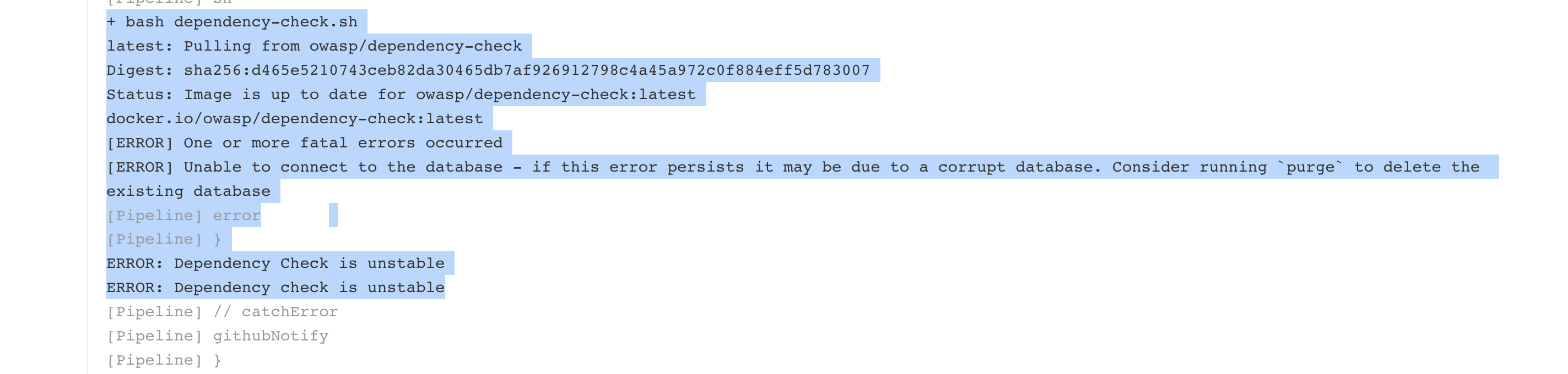 Dependency check resulting in a failure because of a database connection issue · Issue #4125 ...