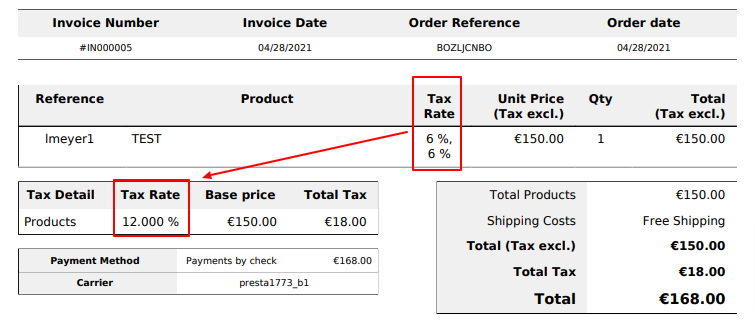 Tax rate in invoice wrong when combining taxes · Issue #24174 · PrestaShop/PrestaShop · GitHub