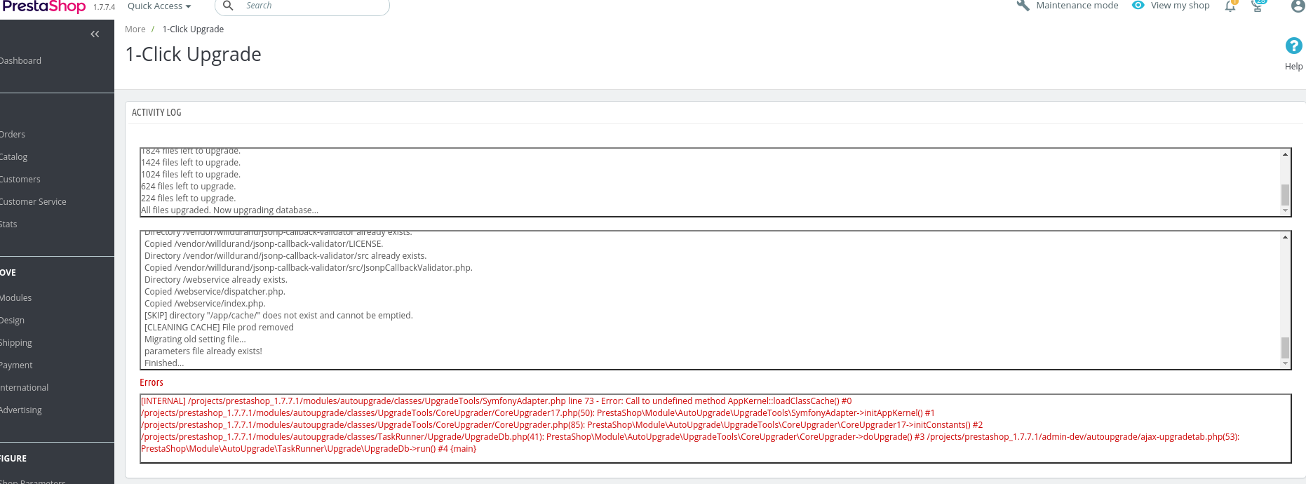 Autoupgrade Error During Upgrade To Develop · Issue 25276 · Prestashopprestashop · Github