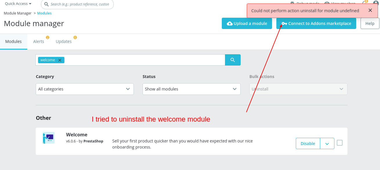 Cannot uninstall module from the Module Manager · Issue #25441 · PrestaShop/PrestaShop · GitHub