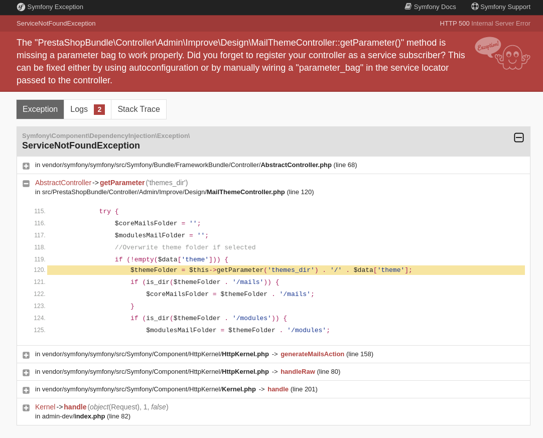 [BO] - Generate Emails throws an exception missing `parameter_bag` · Issue #25711 · PrestaShop ...