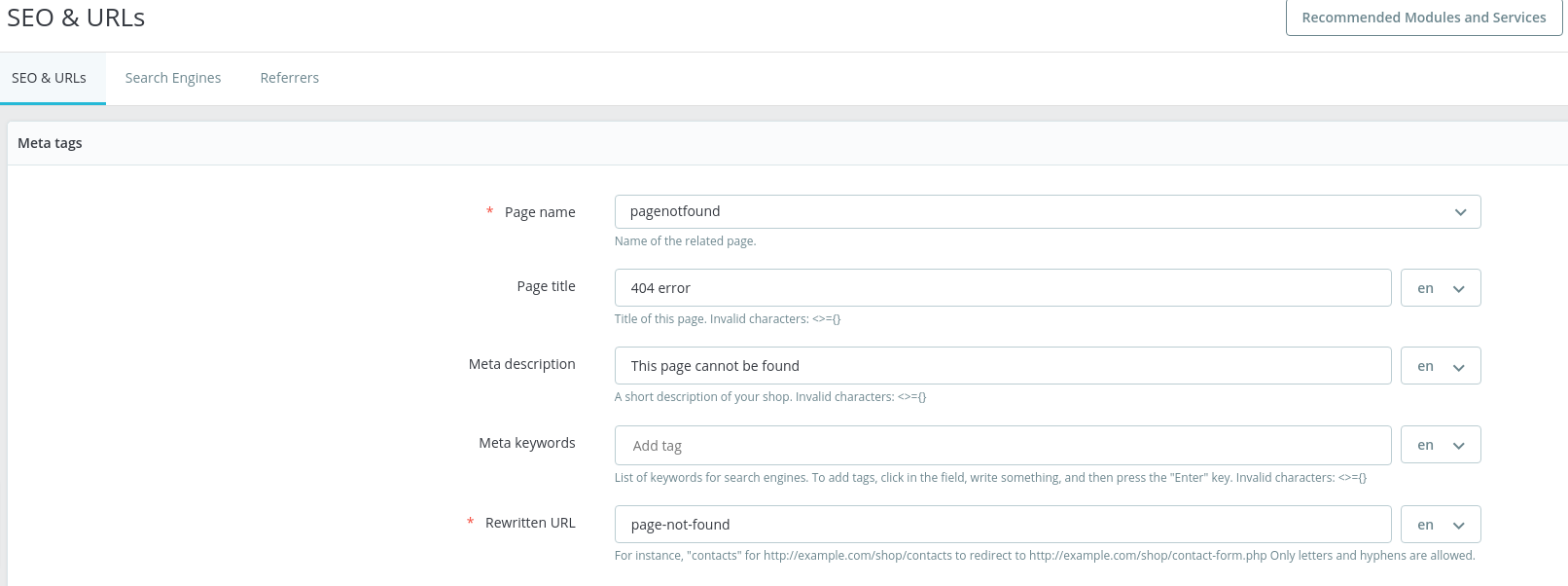 SEO & URLs - edit entry forgets initial page name · Issue #26725 · PrestaShop/PrestaShop · GitHub