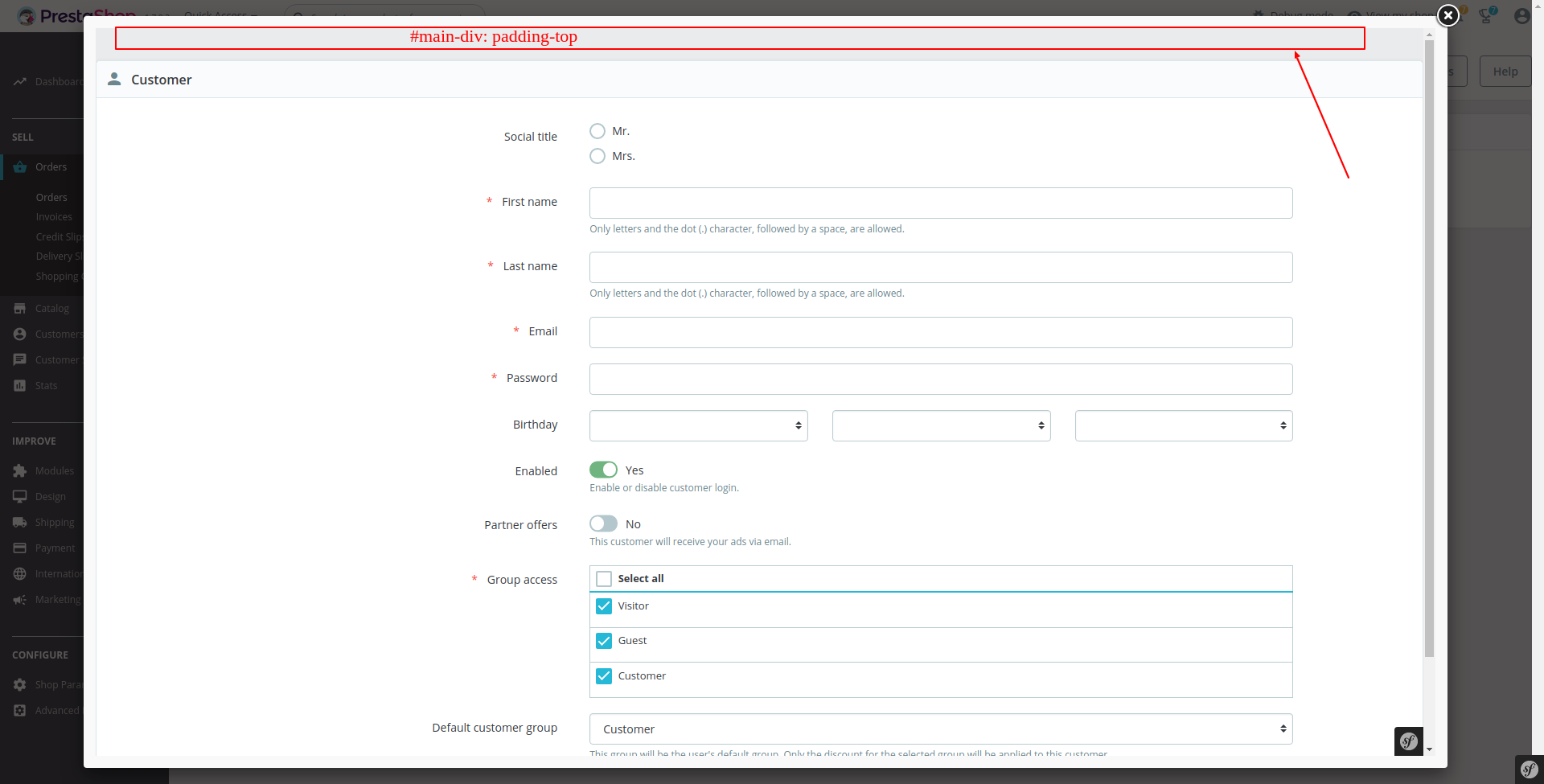 [BO] Order - create a new customer - unnecessary padding-top · Issue #27058 · PrestaShop ...