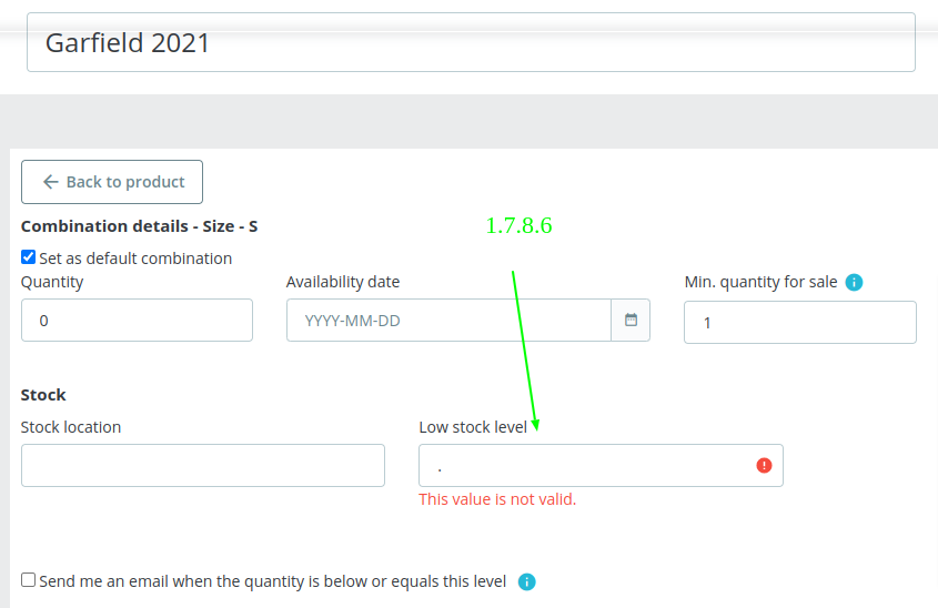 BO - Bad display of error message while saving Low stock level · Issue #29583 · PrestaShop ...
