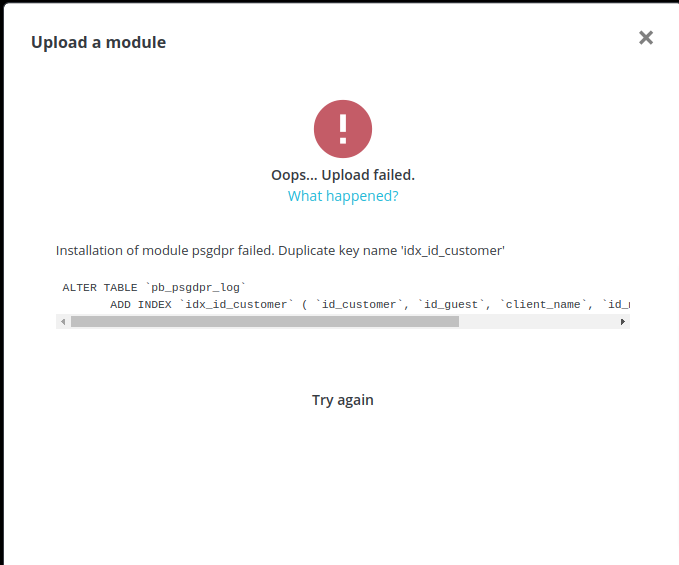Cannot manually upgrade a native module to a version that is not the last given by ps ...